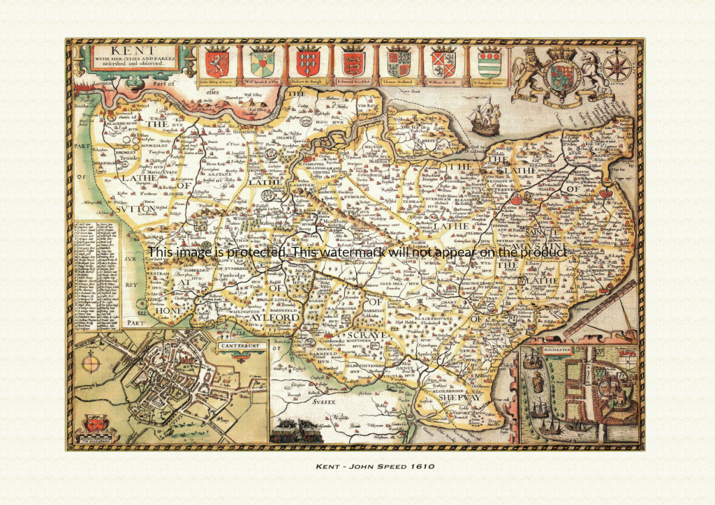 Old map of Kent - Historic map by John Speed